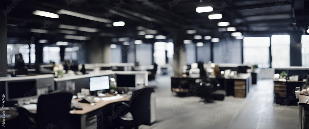 Darkened Business Center Aesthetic: Abstract Blurred Office Environment ...