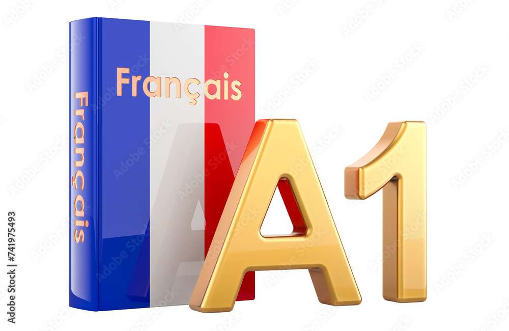A1 French level, concept. Level elementary, beginner. 3D rendering ...