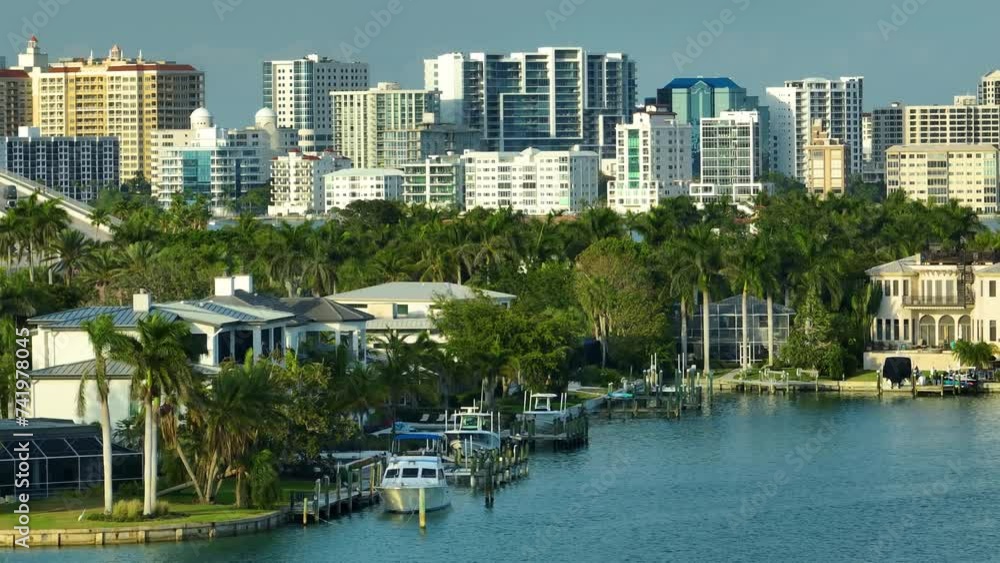 Aerial view of Sarasota city in Florida, USA with high-rise office ...