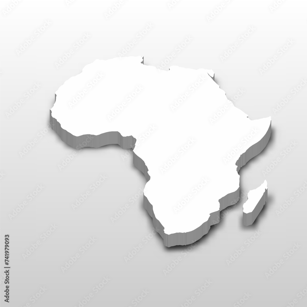 3D map of Africa continent. Extruded white vector map with dropped ...