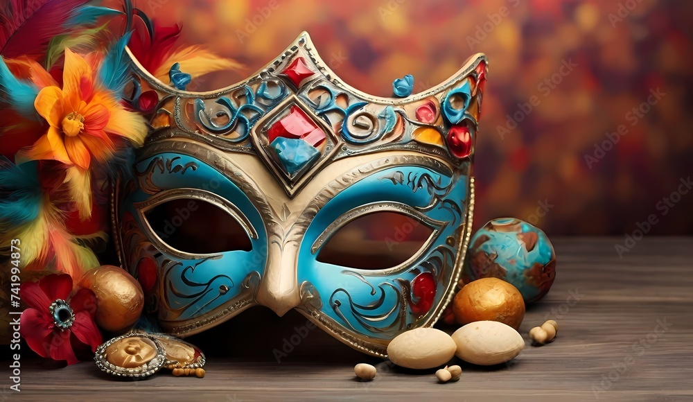 Generative AI carnival masks on carnival background, purim celebration ...
