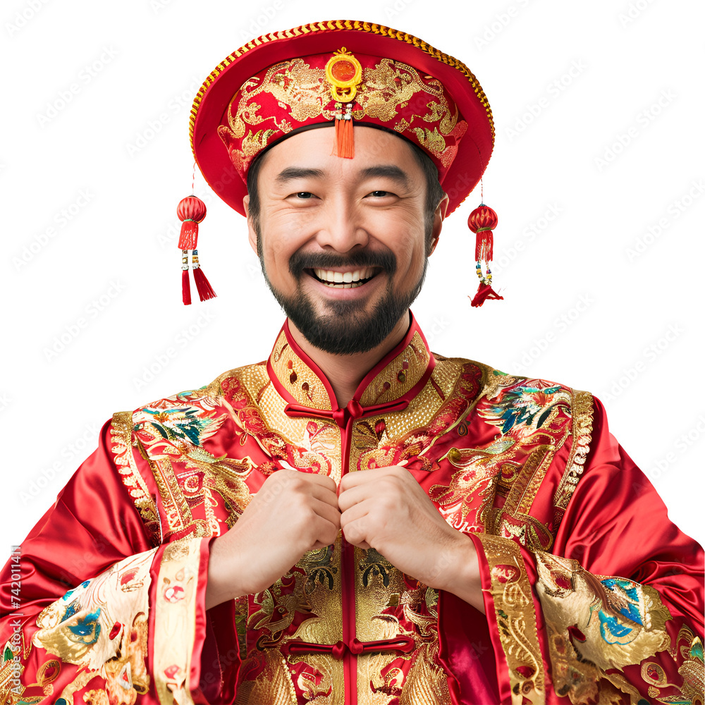 Chinese man happily observing Lunar New Year, Isolated on Transparent ...