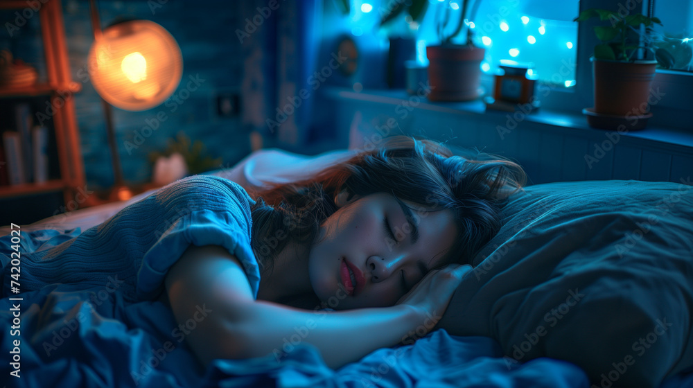 person sleeping on the bed,Beautiful Young Woman Sleeping Cozily on a ...