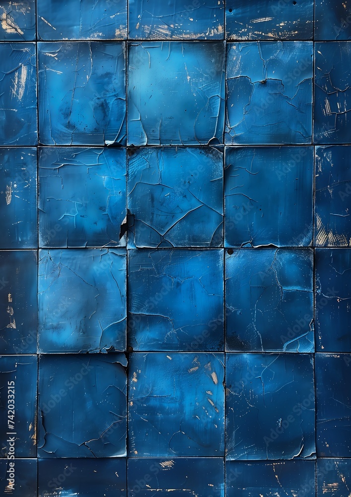 blue tile wall square pattern paint gelatin silver process wax oil ...
