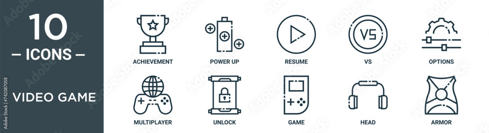 Vecteur Stock video game outline icon set includes thin line ...