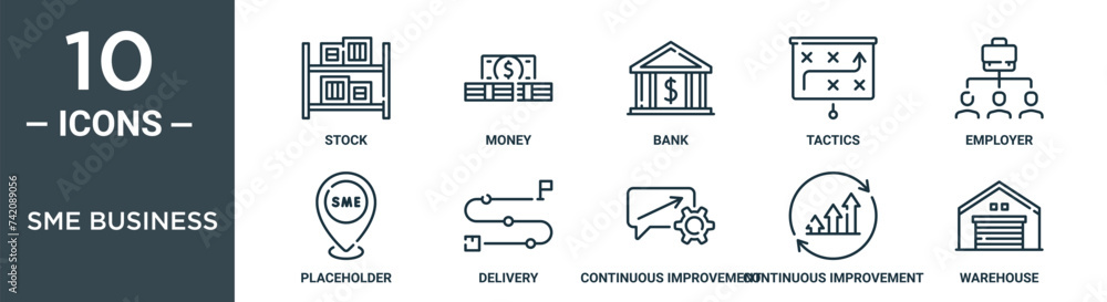 sme business outline icon set includes thin line stock, money, bank ...