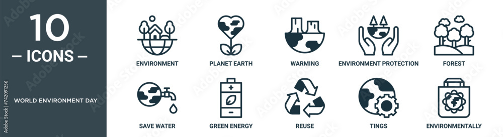 world environment day outline icon set includes thin line environment ...