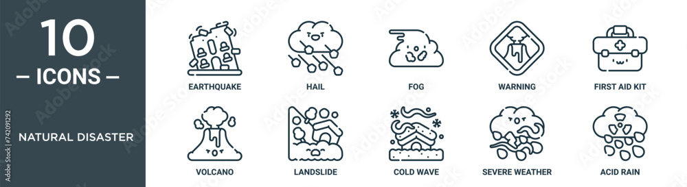 natural disaster outline icon set includes thin line earthquake, hail ...