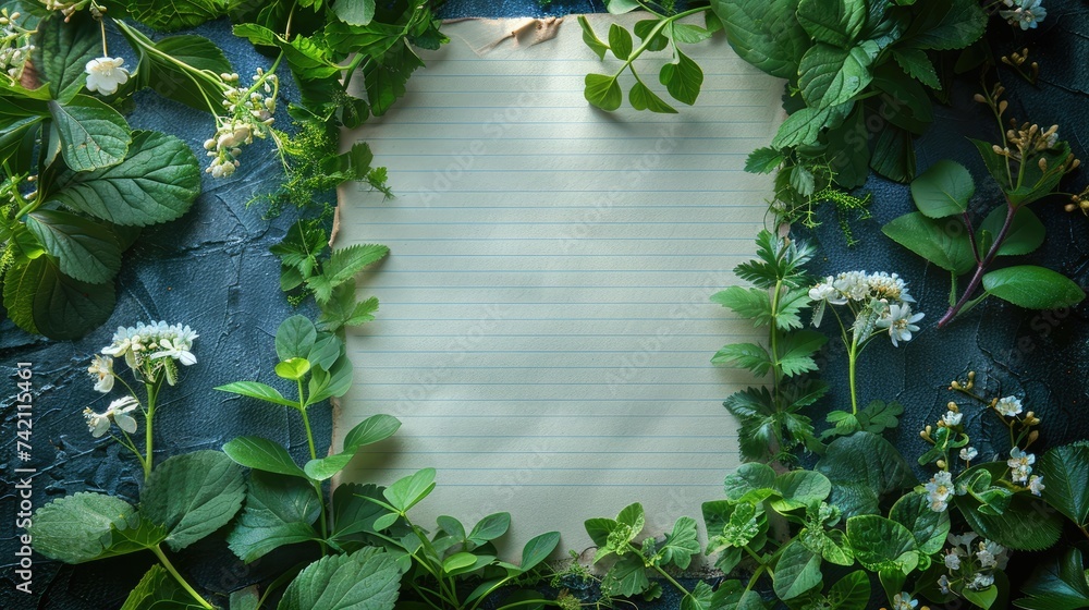 Rustic Blank Invitation Card Surrounded by Spring Greenery and White ...