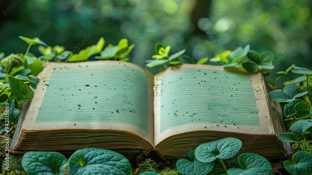 Empty Open rule book , Open Book Resting on a Bed of Green Leaves, Open ...