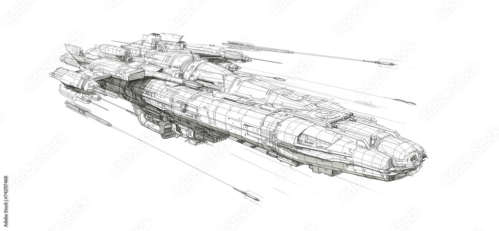 Rough draft hand drawn style spaceship design. space craft, star ...