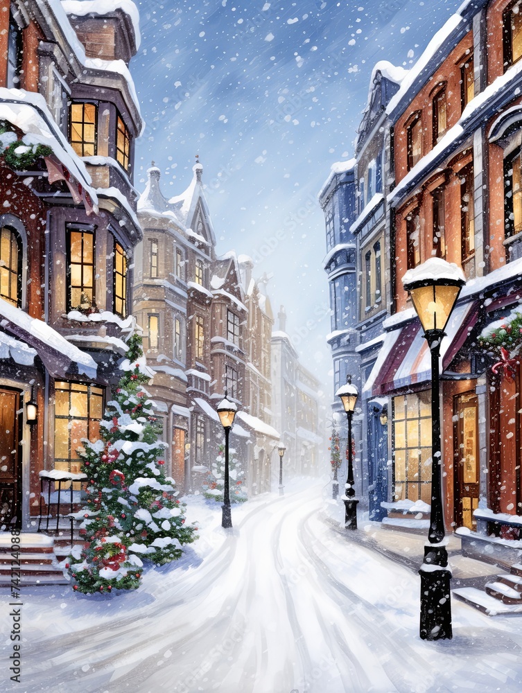 Snow-Covered Streetscape: Silent Snowfall City Streets Winter ...