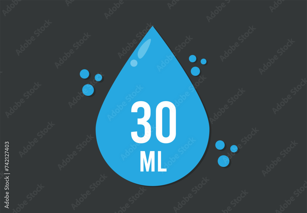 30 ml. Vector volume of 30 milliliters. Liquid drop design isolated on dark background Stock ...