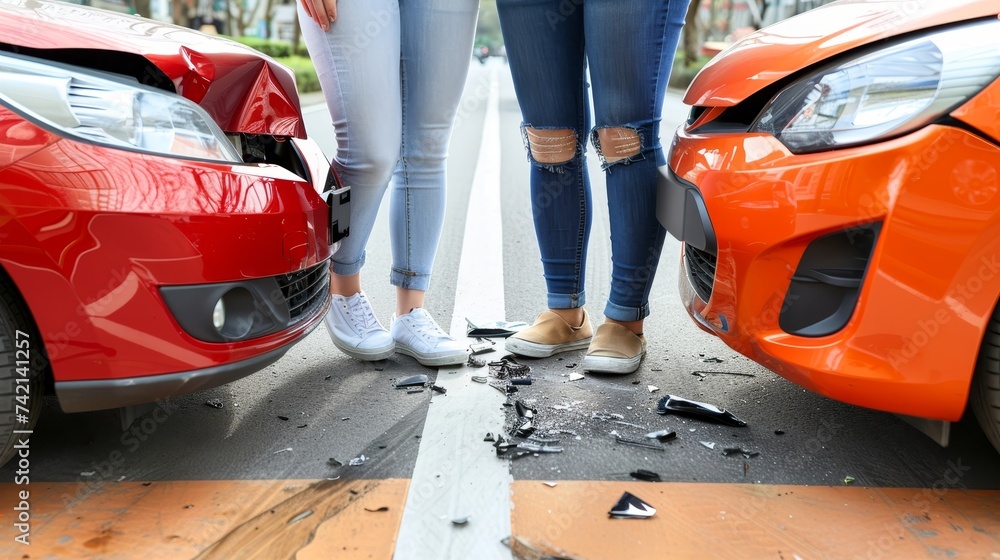 Destruction on the road two cars collide in head on crash, resulting in ...
