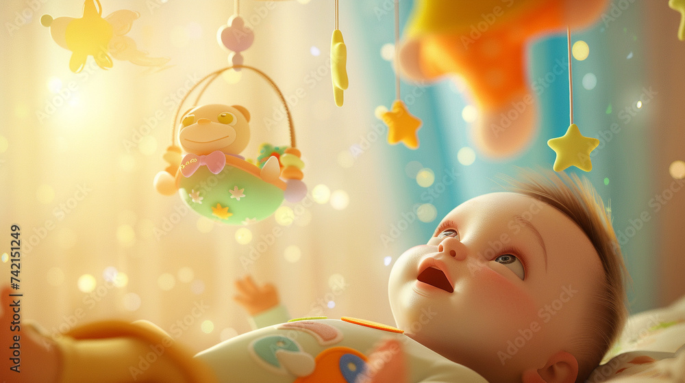 Baby with a toy mobile Show off your artistic skills by designing an ...