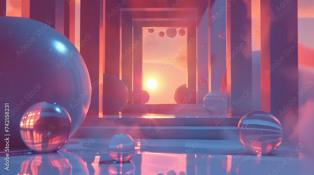 Create a 3D animation showcasing a dynamic Warp effect surrounded by a ...