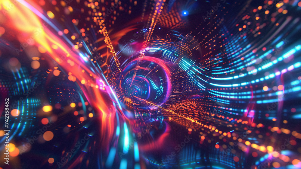 Create a 3D animation showcasing a dynamic Warp effect surrounded by a ...