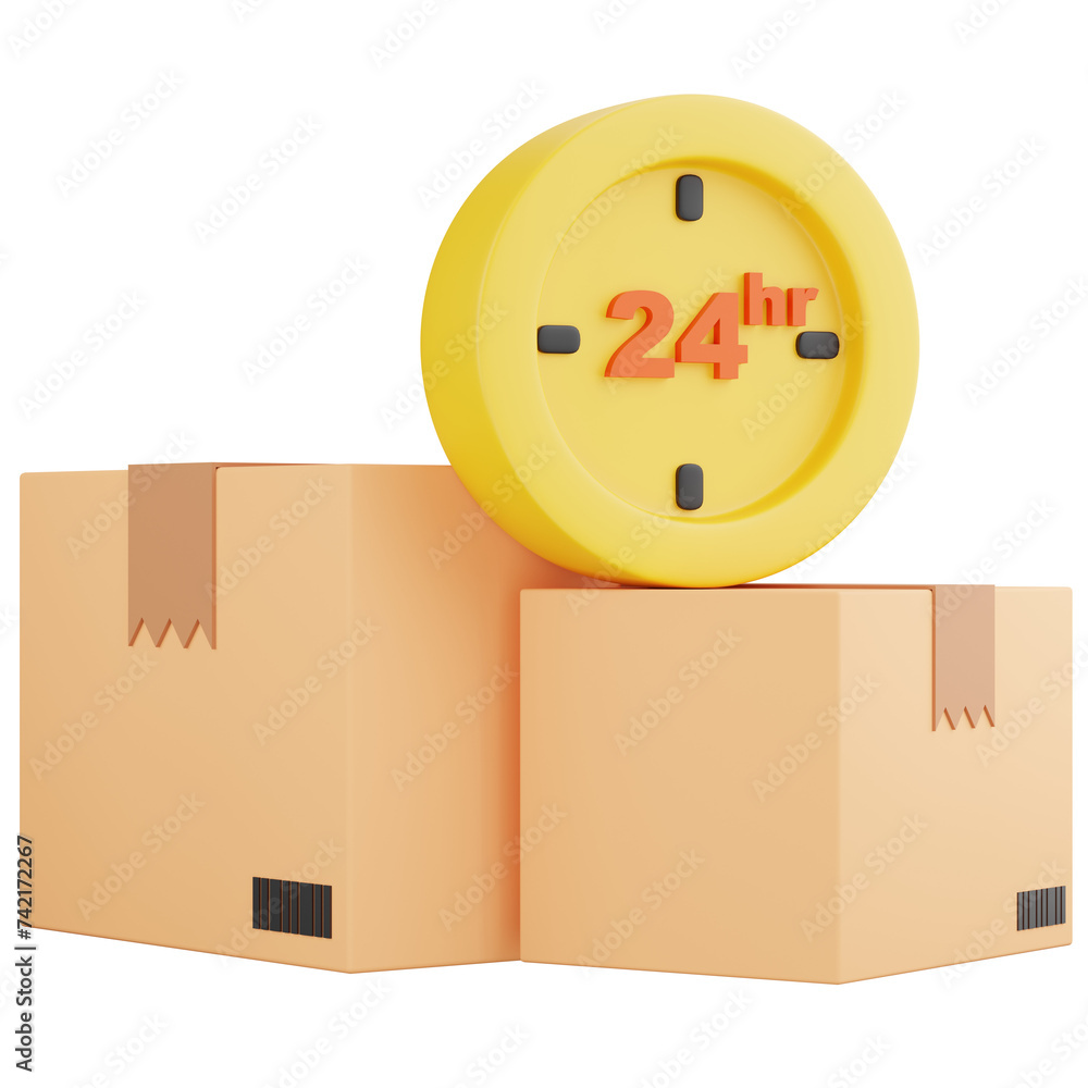 3d render of Courier delivering parcels,cardboard box 24 hr delivery ...
