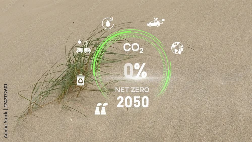 Digital dashboard of CO2 level gauge percentage drop down to 0. Net ...