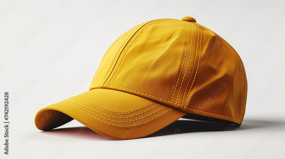 Baseball cap isolated on white, Realistic yellow baseball cap mockup ...