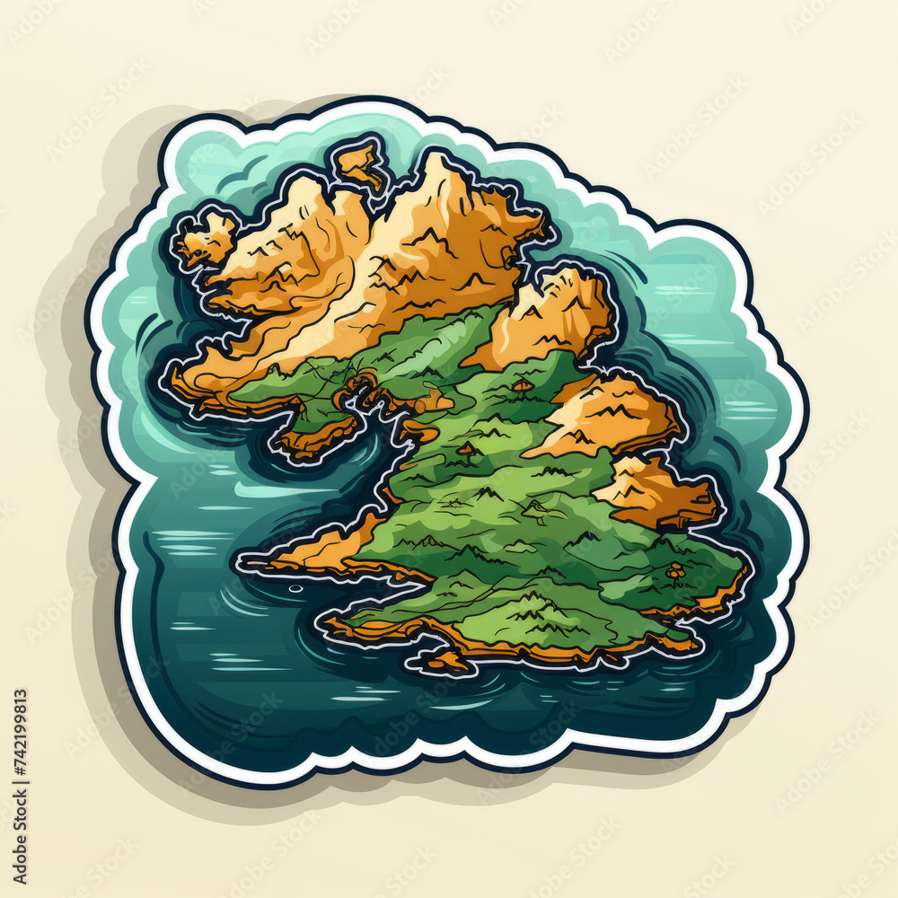 Stylized Cartoon Map of British Isles Die-Cut Sticker Design Stock ...