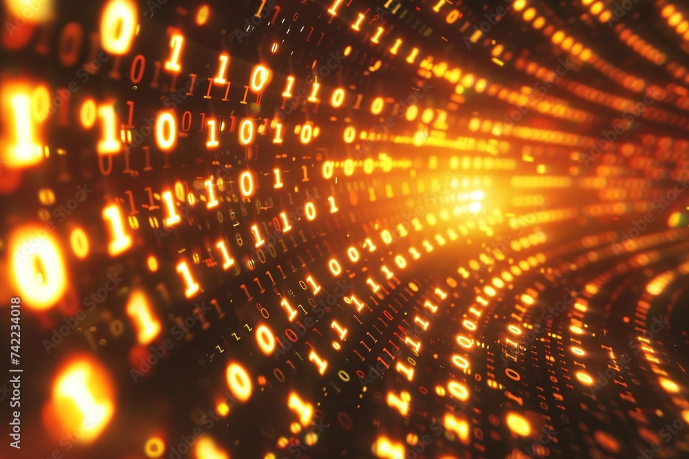 Beautiful orange binary tunnel circle, concept, computer, code or ...