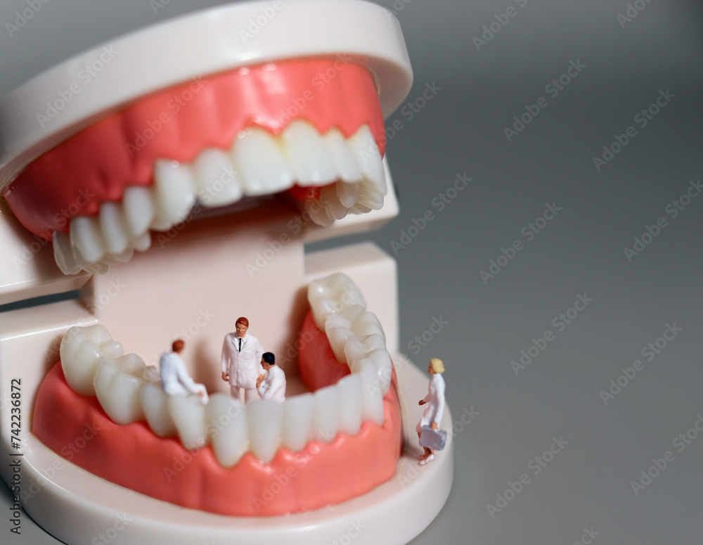 Dentist miniature people discussing teeth. Miniature people in tooth ...