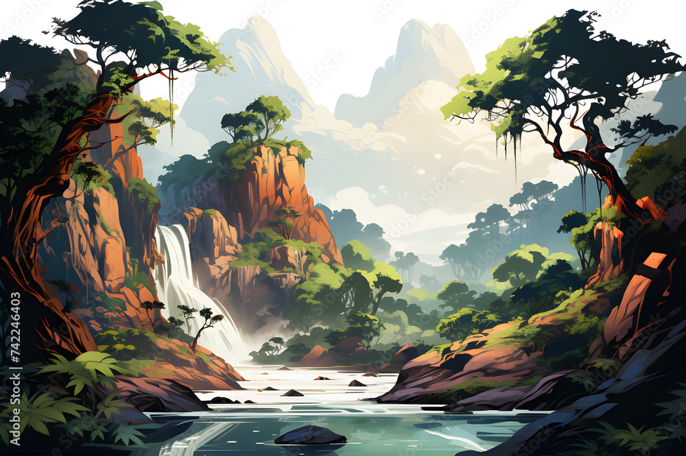 Background Abstract Texture landscape. Picture draw by watercolor green ...