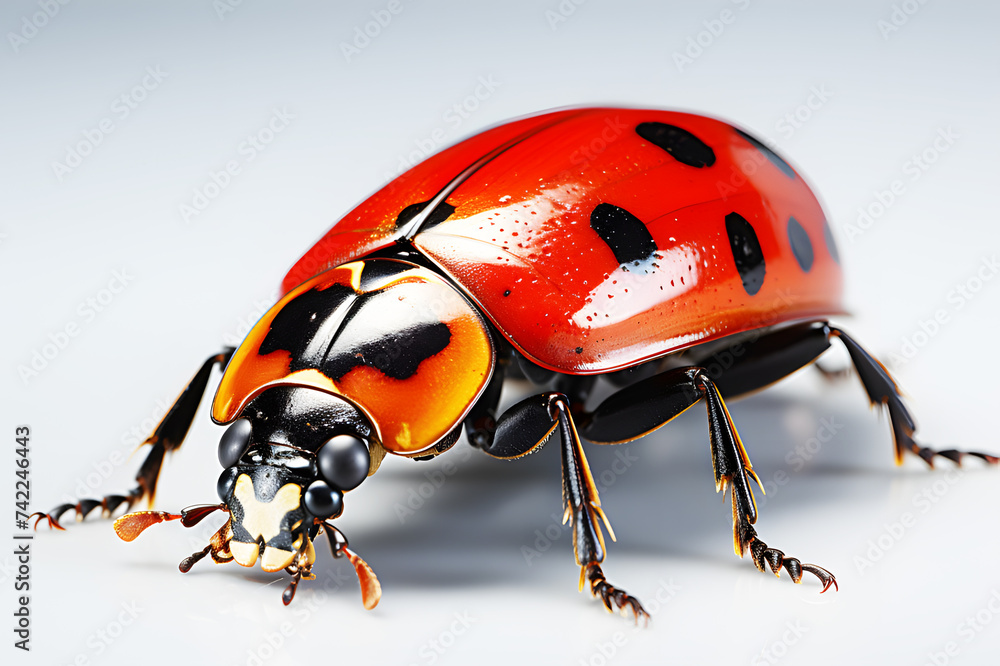 Picture draw by watercolor of ladybug drawing red, black spot on white ...