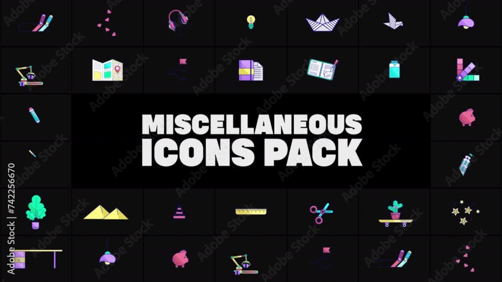 Vidéo Stock Miscellaneous Icons 01 is a vibrant motion graphics pack ...