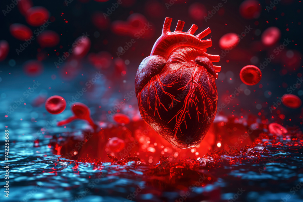 Human heart with Clogged arteries on scientific background Stock ...