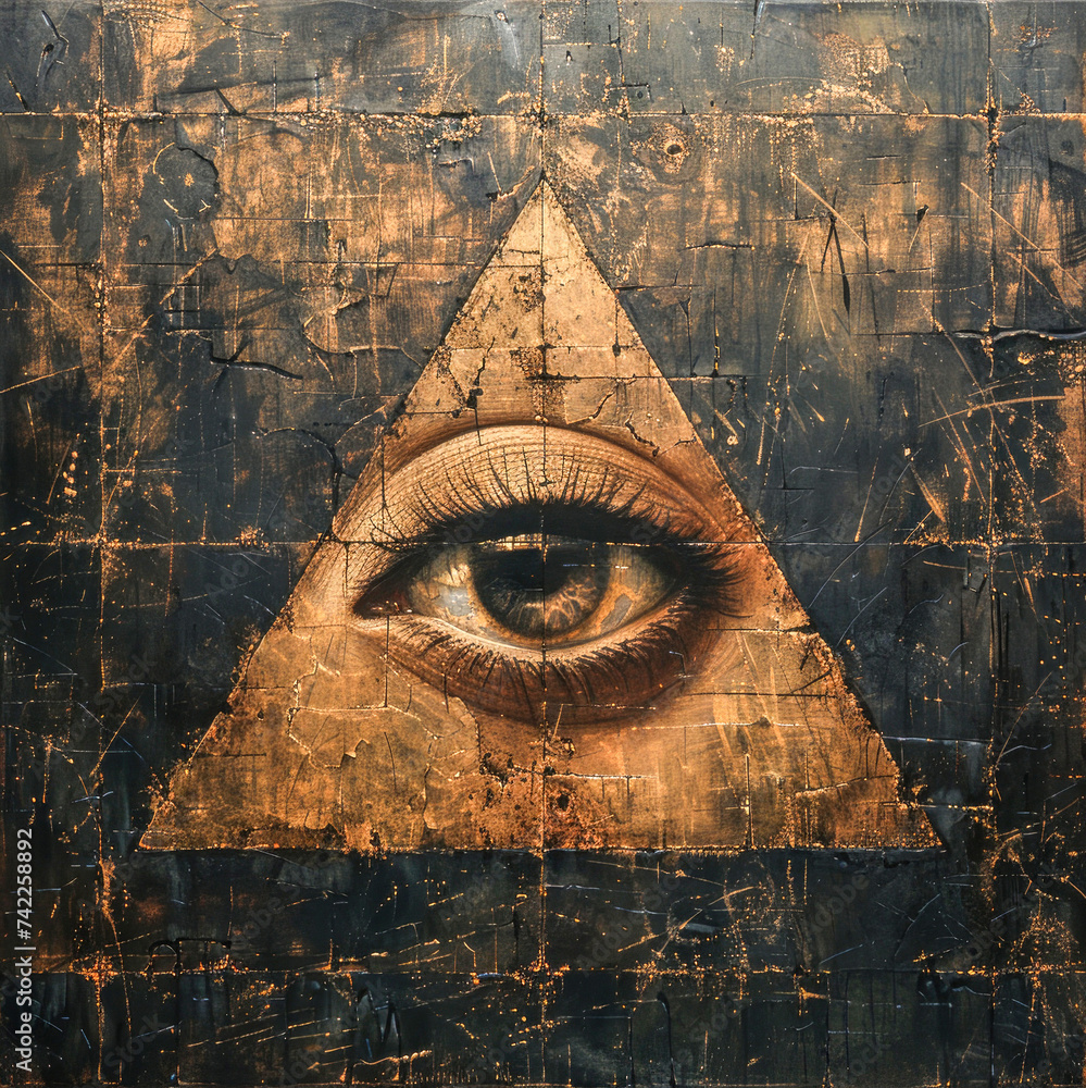 Eye of Providence inside triangle pyramid. All seeing eye in sacred ...