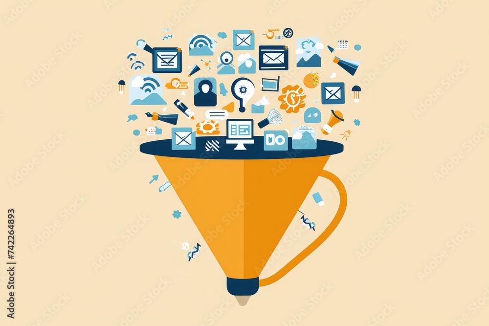 Funnel With Icons Coming Out, An illustration of a digital marketing ...