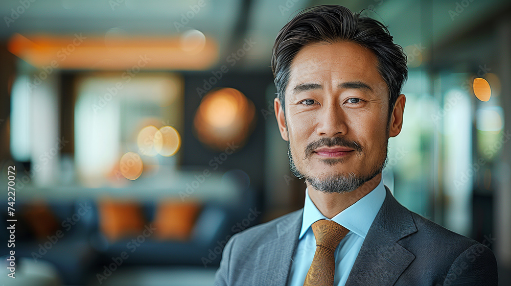 Emerging Asian business leaders, full of confidence, in a light-filled ...