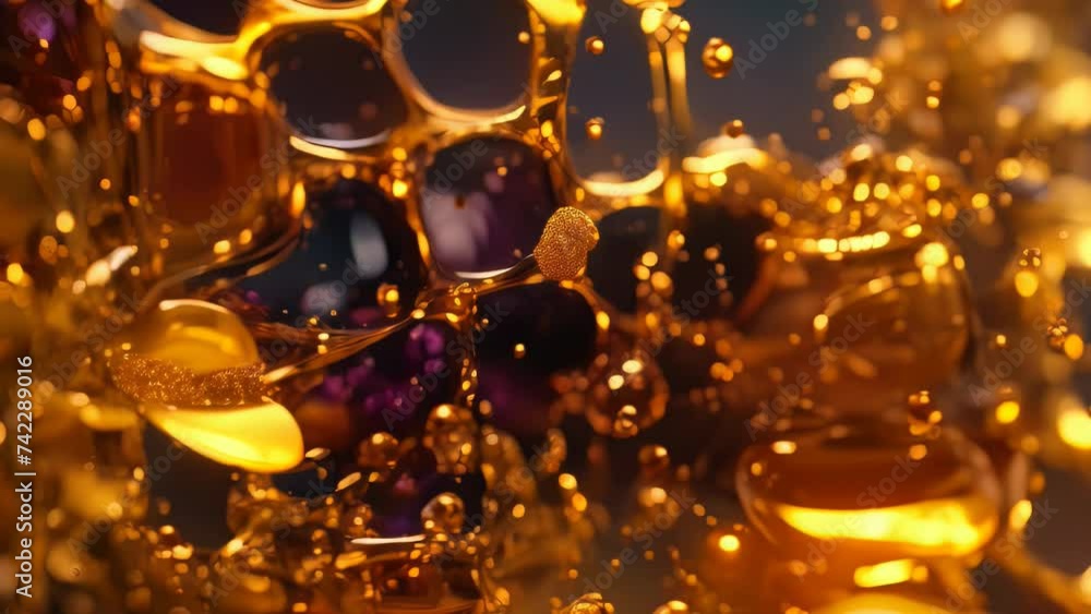 Background animation video of golden liquid, honey, in mid-drip ...