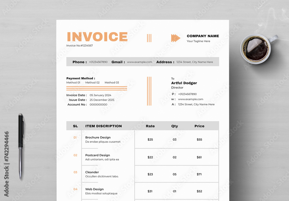 Business Invoice Template Layout Stock Template | Adobe Stock