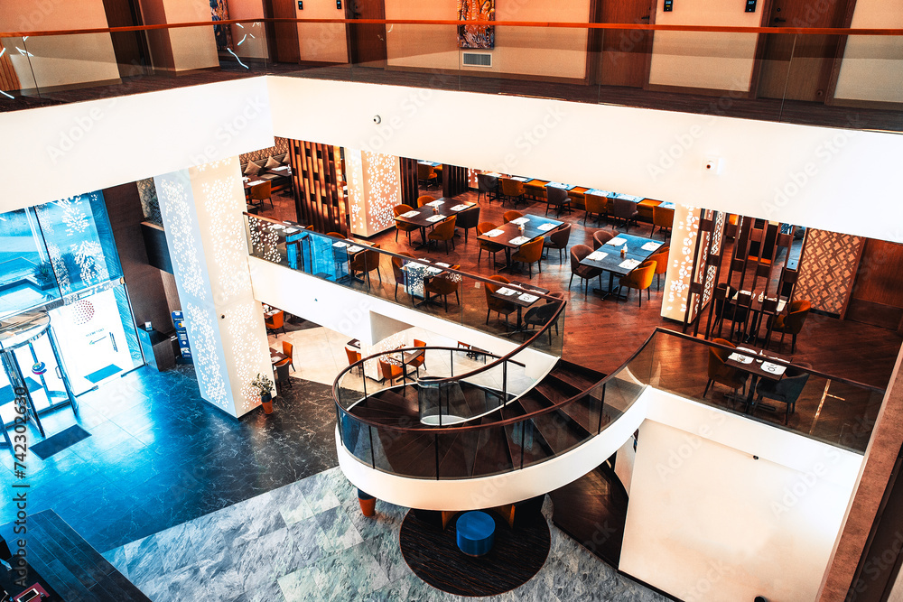 Interior of the luxury hotel "Ramada Encore". Muscat, Oman Stock Photo ...