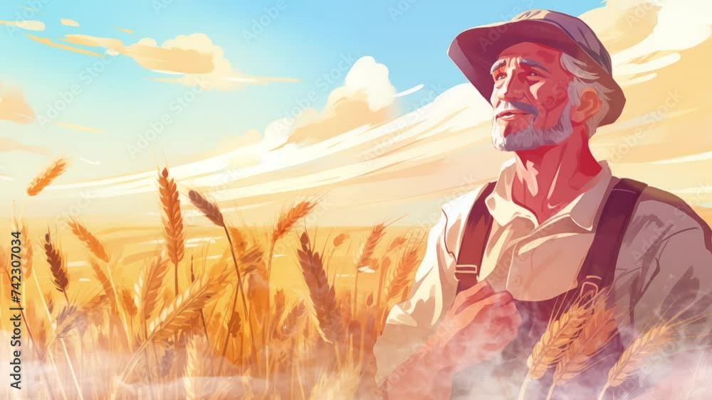 cartoon illustration background. wholesome farmer in rustic attire ...