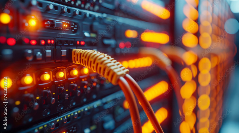 Network switch and ethernet cables in data center. Internet and ... Network switch and ethernet cables in data center. Internet and ...