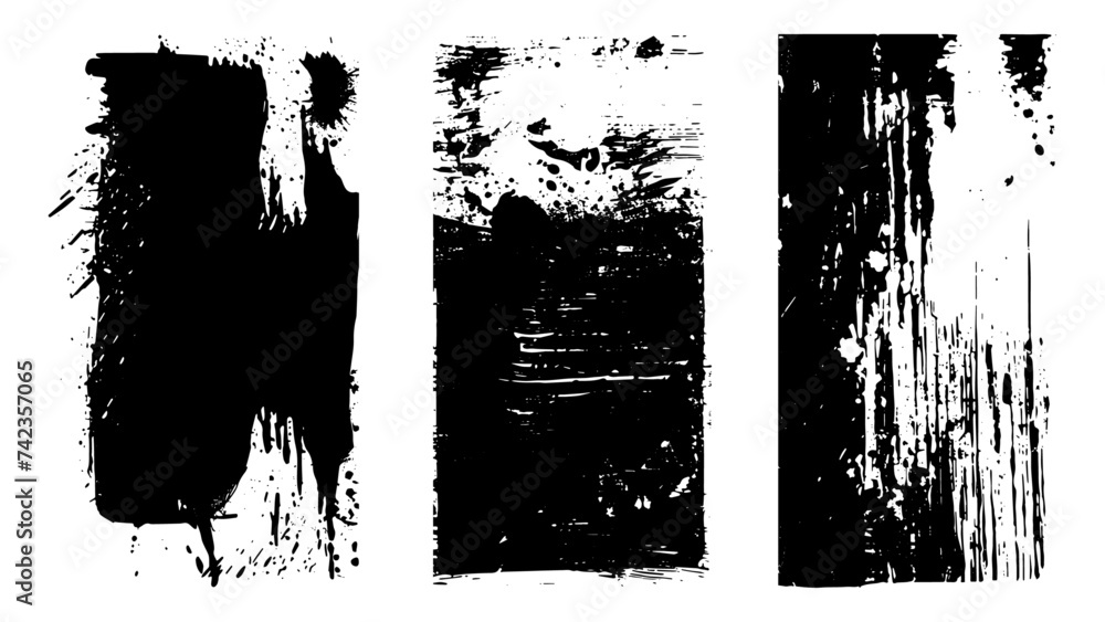 grunge overlay frame set with ink brush stroke and torn paper effect ...