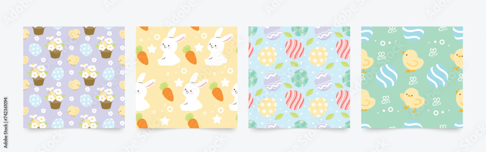 Happy Easter seamless pattern vector. Set of square cover design with ...