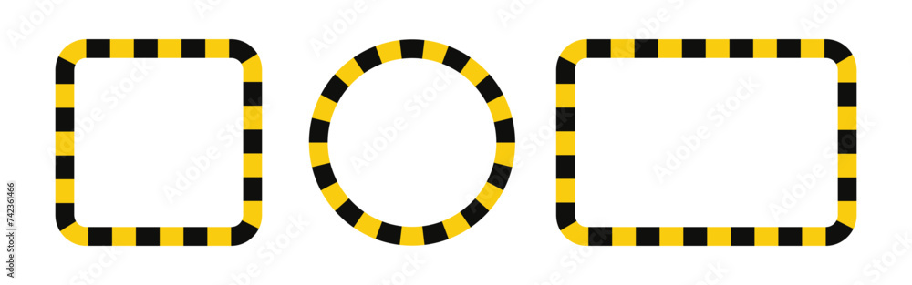 Warning square and circle frame with yellow black tape. Barricade lines ...