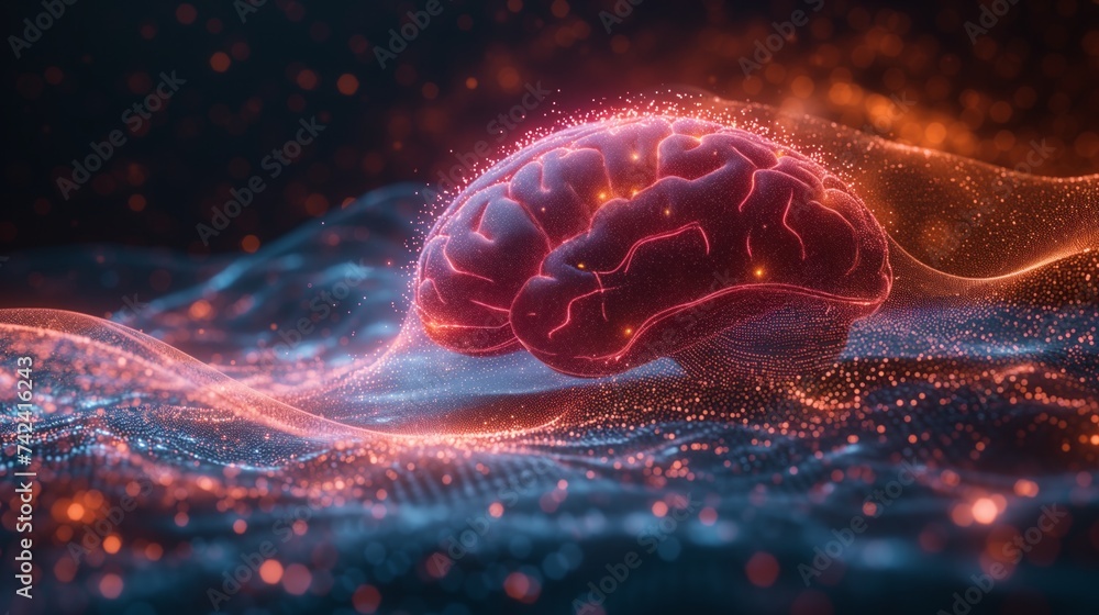 Conceptual visualization of a human brain with neural network activity ...