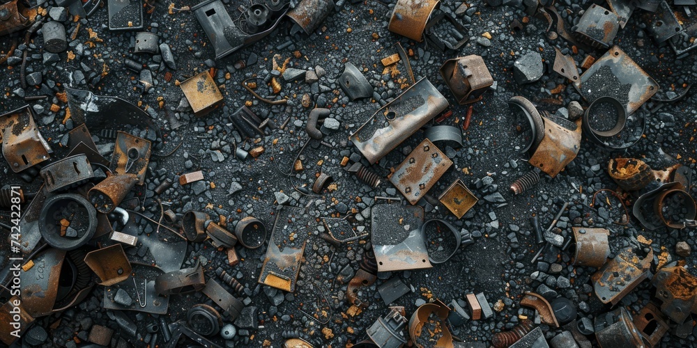 Discarded junkyard waste design, corroded metals and oxidation, lost ...