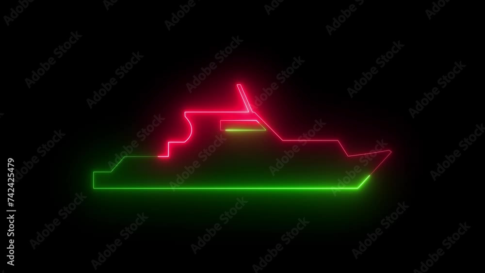 Neon ship icon green red color animation black background Stock Video ...