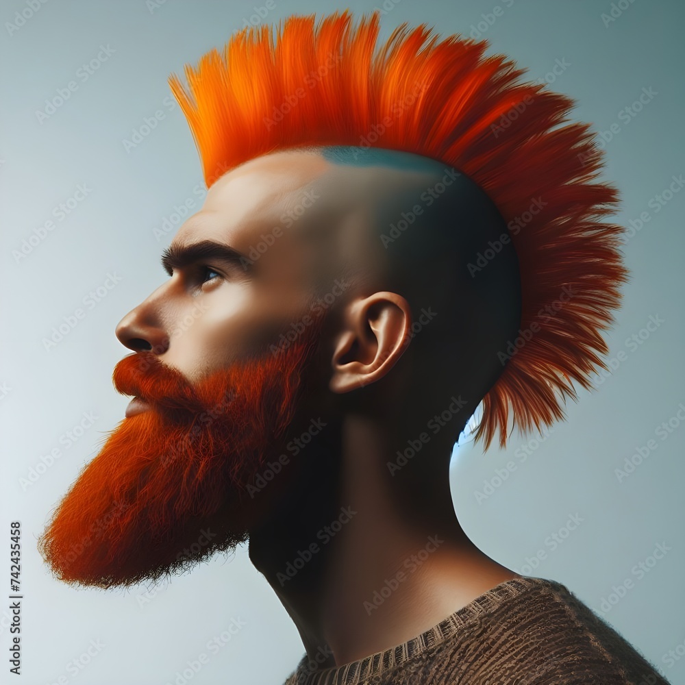 side profile portrait of man with shaved head and mohawk hair haircut ...