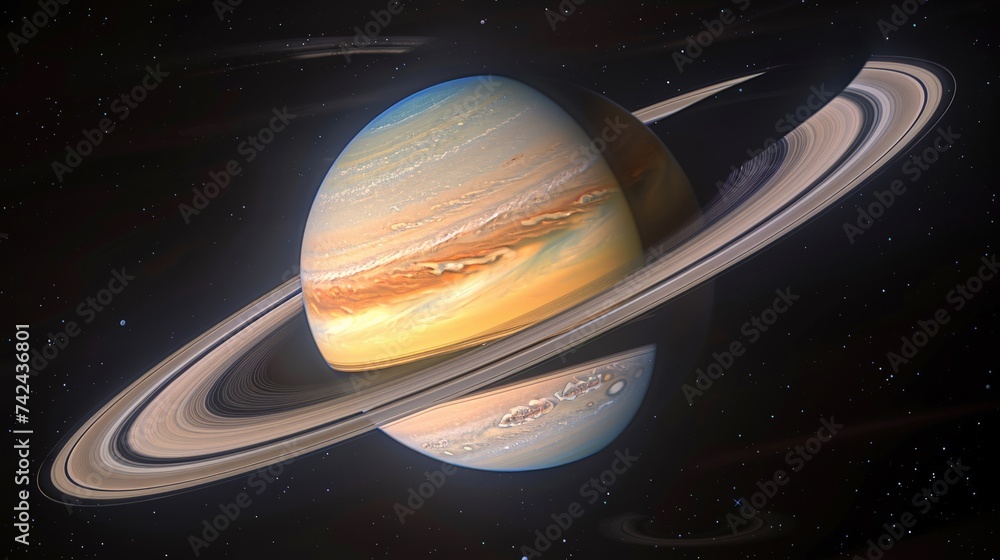 Saturn, highlighting its magnificent ring system in full detail ...