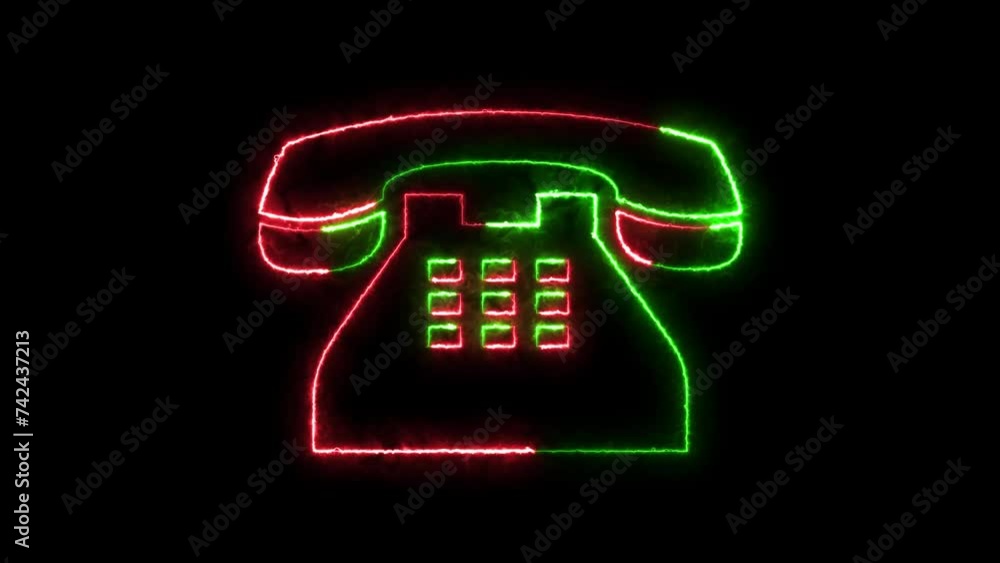 Telephone icon neon fire green red color animation in black background ...