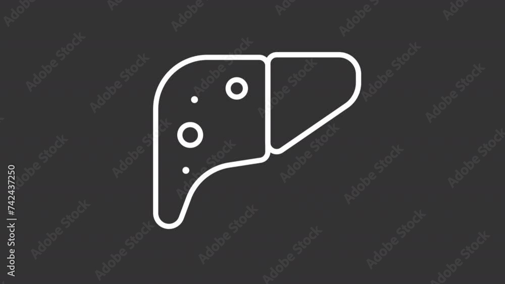 Animated liver white icon. Digestive system line animation. Internal ...