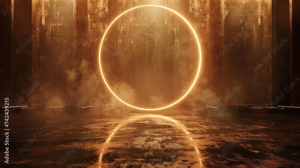 Free stage with lights and smoke, Empty stage with gold yellow ...